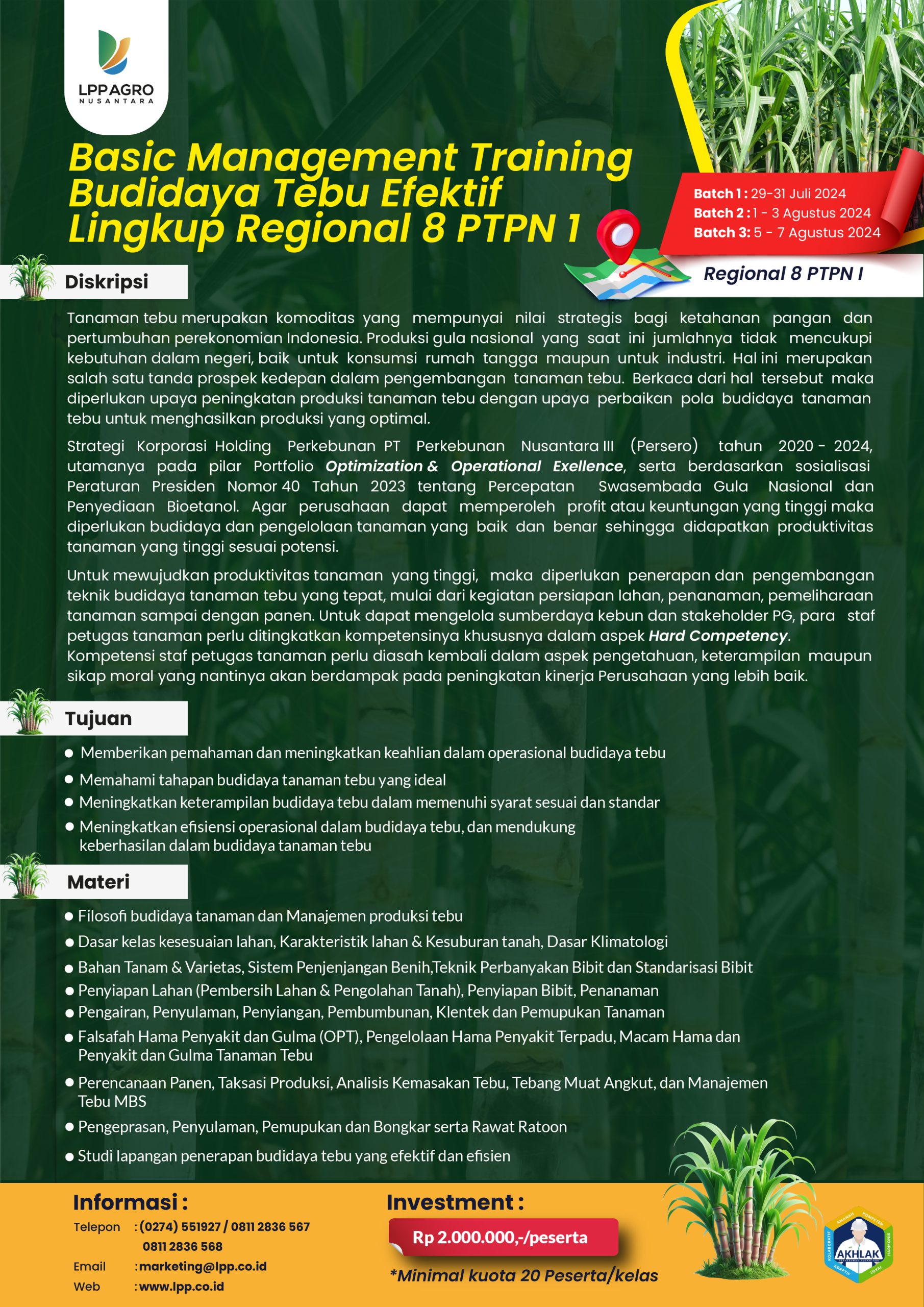 Basic Management Training Budidaya Tebu Efektif (Regional 8 PTPN 1) - LPP Agro Nusantara